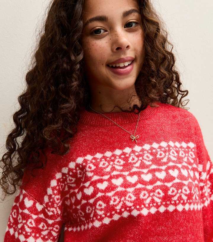Girls Red Fairisle Crew Neck Jumper | New Look