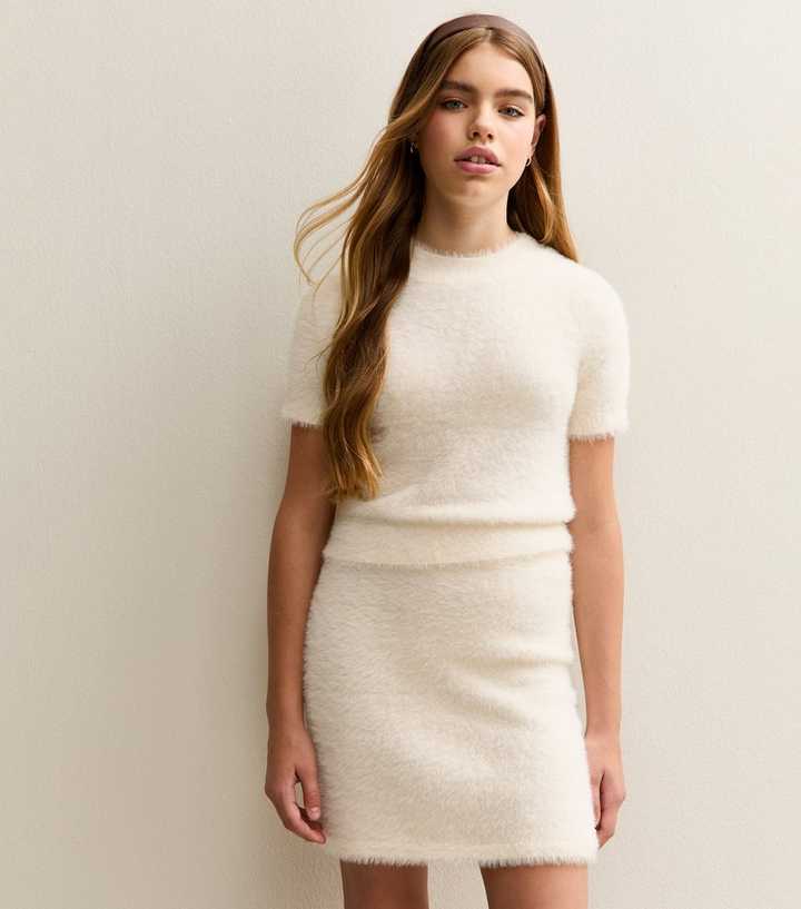 Girls Off White Fluffy Mini Skirt | New Look