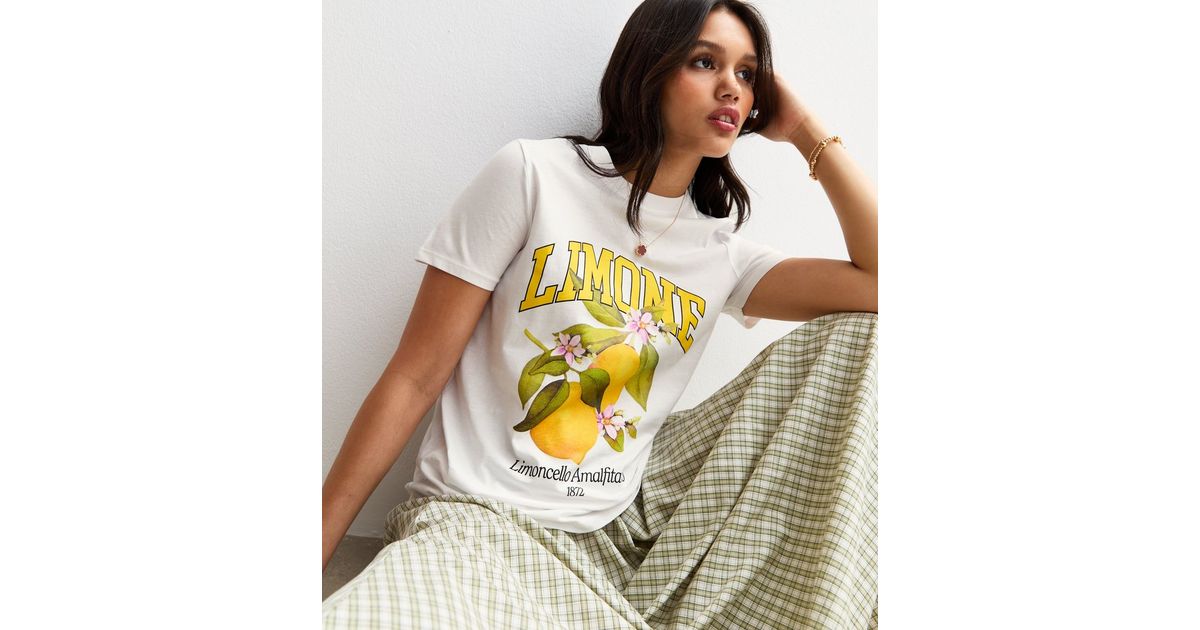 White Limone Print Relaxed T-Shirt | New Look