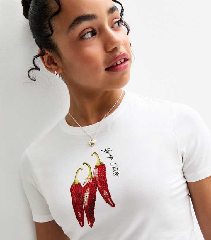 Girls White Always Chill Embellished Chilli T-Shirt | New Look