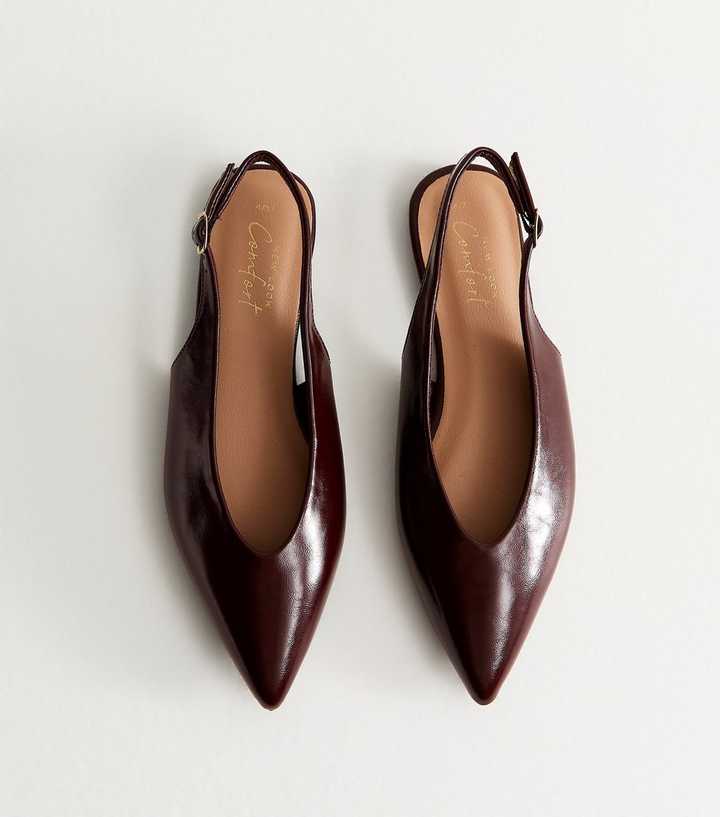 Dark Burgundy Faux Leather High Vamp Slingback Ballerina Flats | New Look
