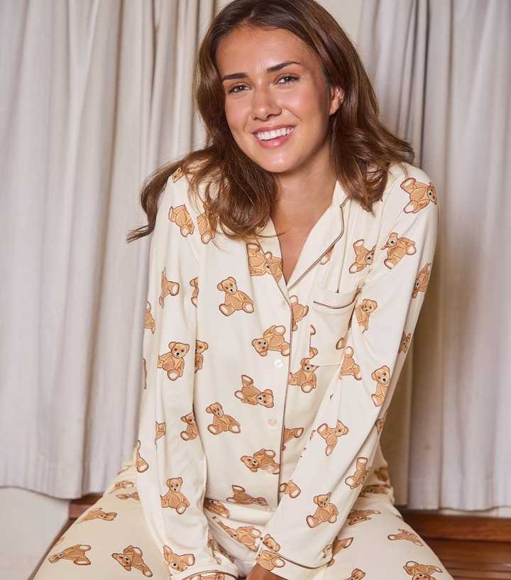 Loungeable Cream Teddy Bear Pyjama Set | New Look