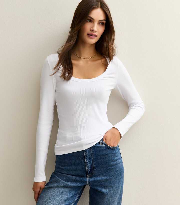 Tall White Scoop Neck Long Sleeve Top | New Look