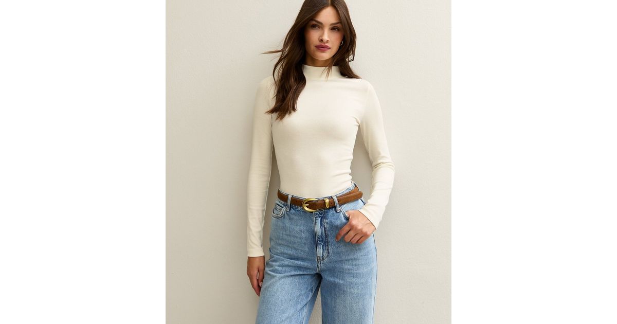 Tall Cream High Neck Long Sleeve Top | New Look