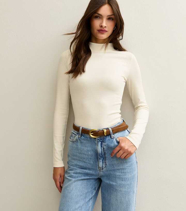 Tall Cream High Neck Long Sleeve Top | New Look