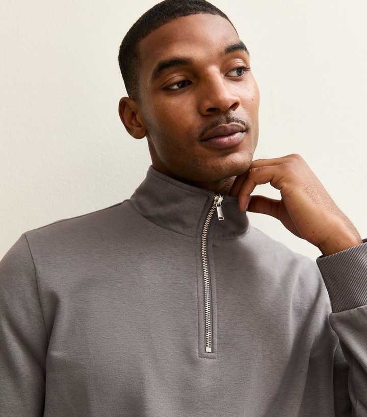 Grey Regular Quarter Zip Sweatshirt | New Look