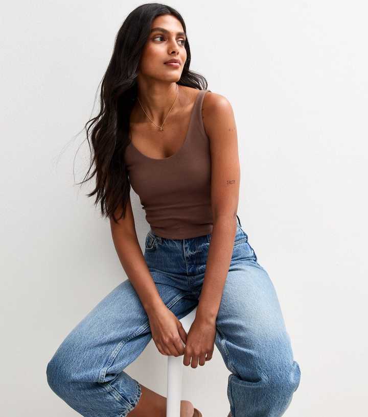 Dark Brown Scoop Neck Cropped Vest Top | New Look