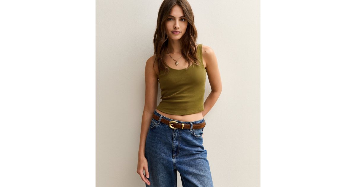 Light Khaki Scoop Neck Cropped Vest Top | New Look