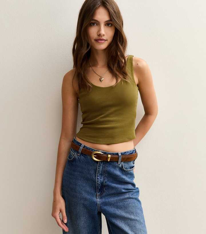 Light Khaki Scoop Neck Cropped Vest Top | New Look