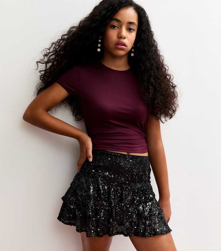 Girls Black Sequin Rara Skort | New Look