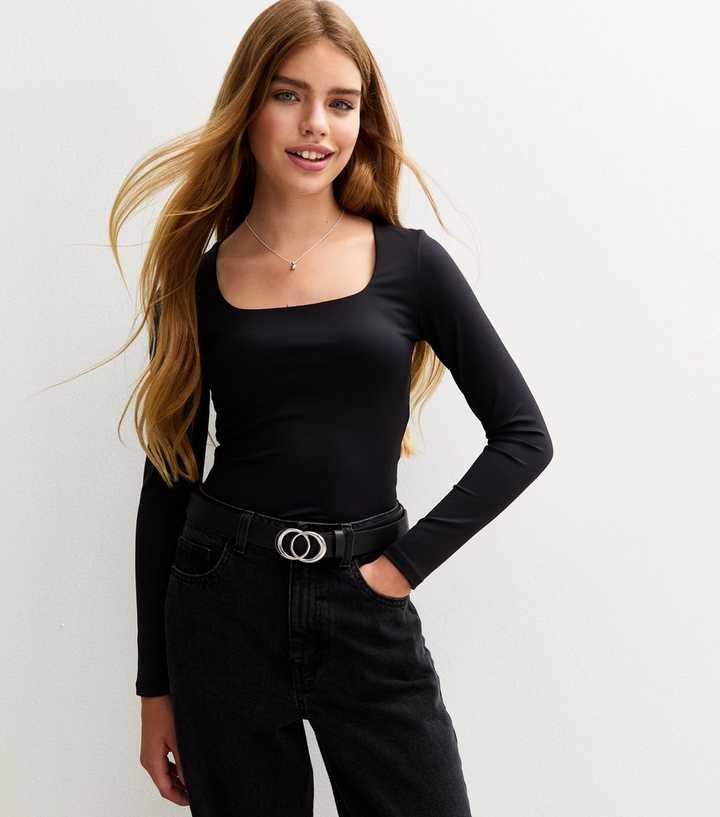 Girls Back Long Sleeve Square Neck Top | New Look