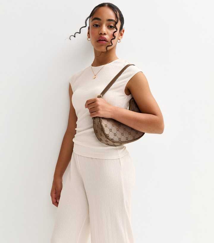 Girls Off White Textured Jersey Ruched Side Asymmetric Top | New Look