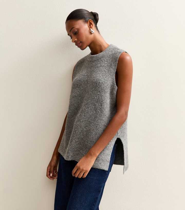 Mid Grey Ribbed Crew Neck Vest | New Look