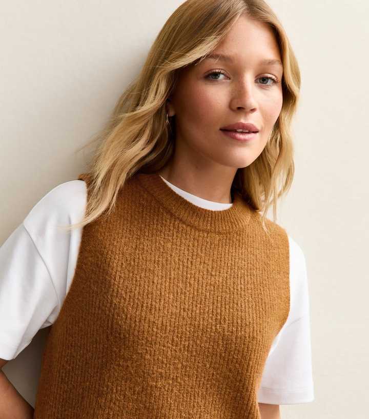Tan Ribbed Crew Neck Vest | New Look
