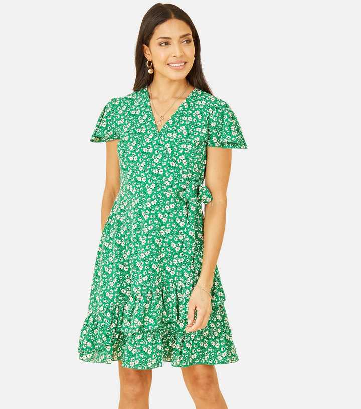 Yumi Green Floral Print Mini Skater Dress | New Look