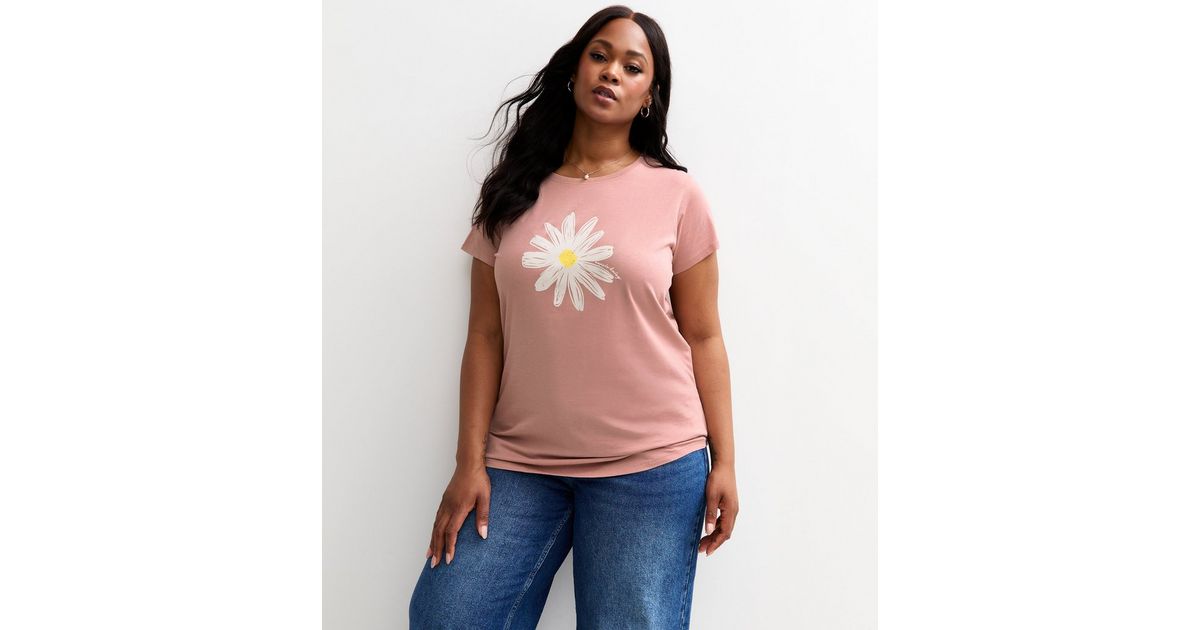 Curves Pink Daisy Print T-Shirt | New Look
