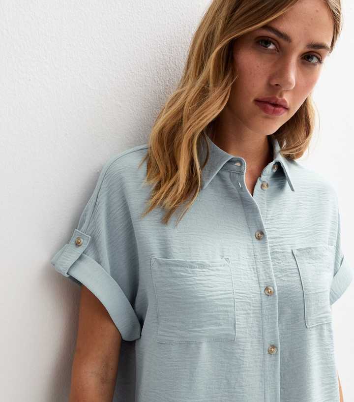 Light Blue Chest Pocket Short Sleeve Shirt | New Look