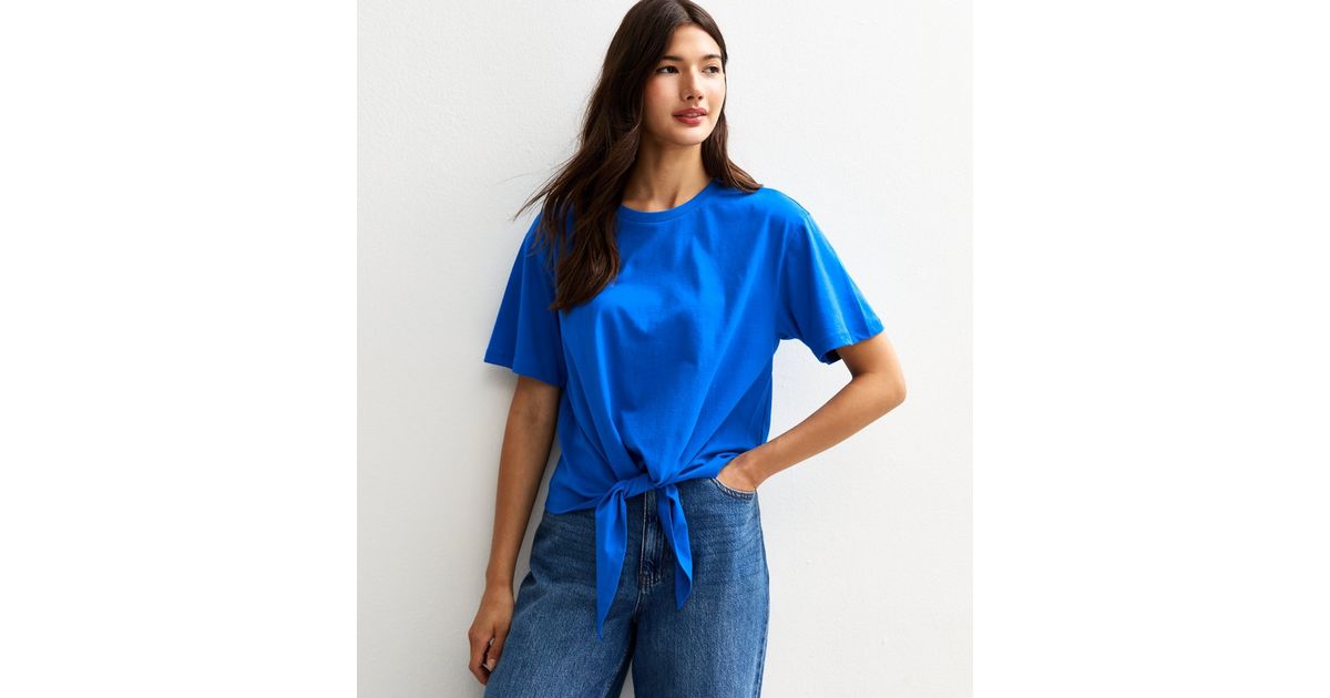 Bright Blue Tie Front T-Shirt | New Look