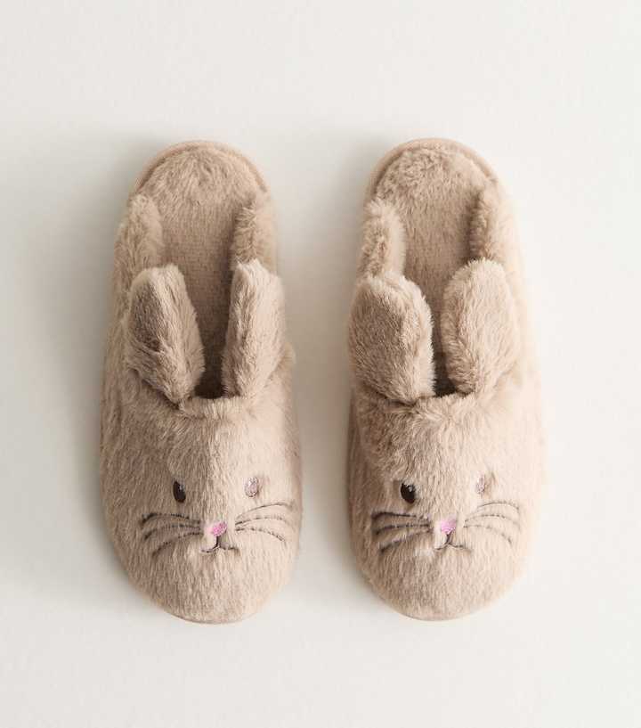 Light Brown Rabbit Mule Slipper | New Look