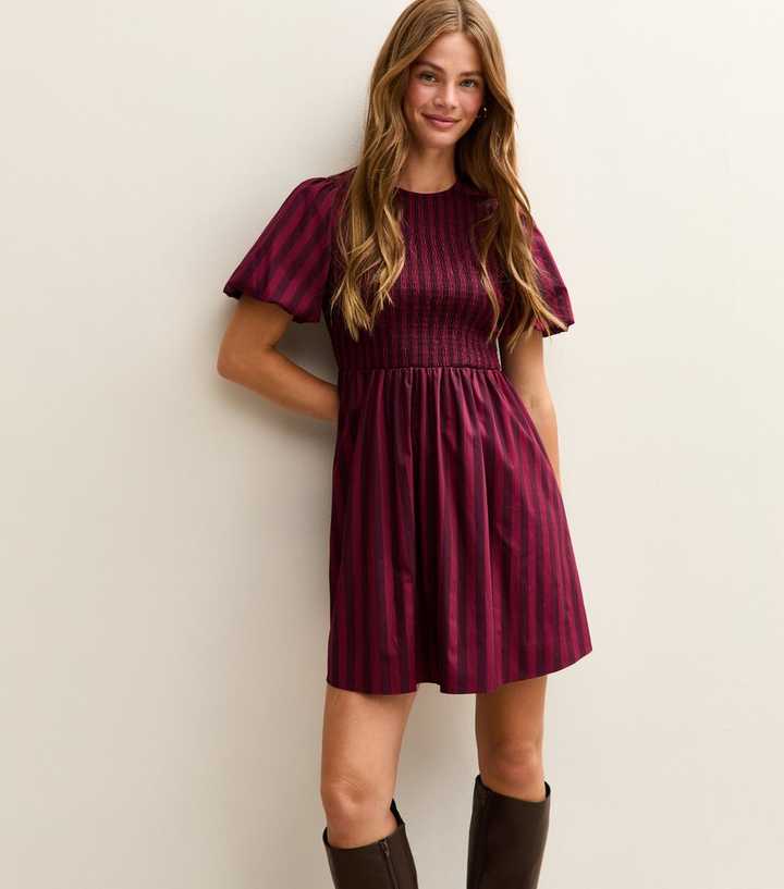 Red Striped Puff Sleeve Mini Dress | New Look