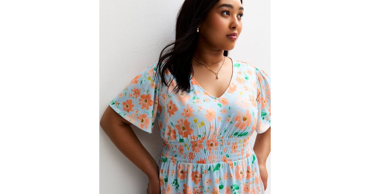 Curves Light Blue Floral Print Top | New Look