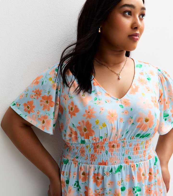 Curves Light Blue Floral Print Top | New Look