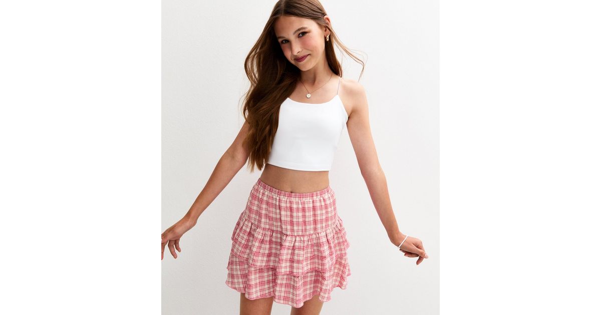 Girls Red Check Tiered Skort | New Look