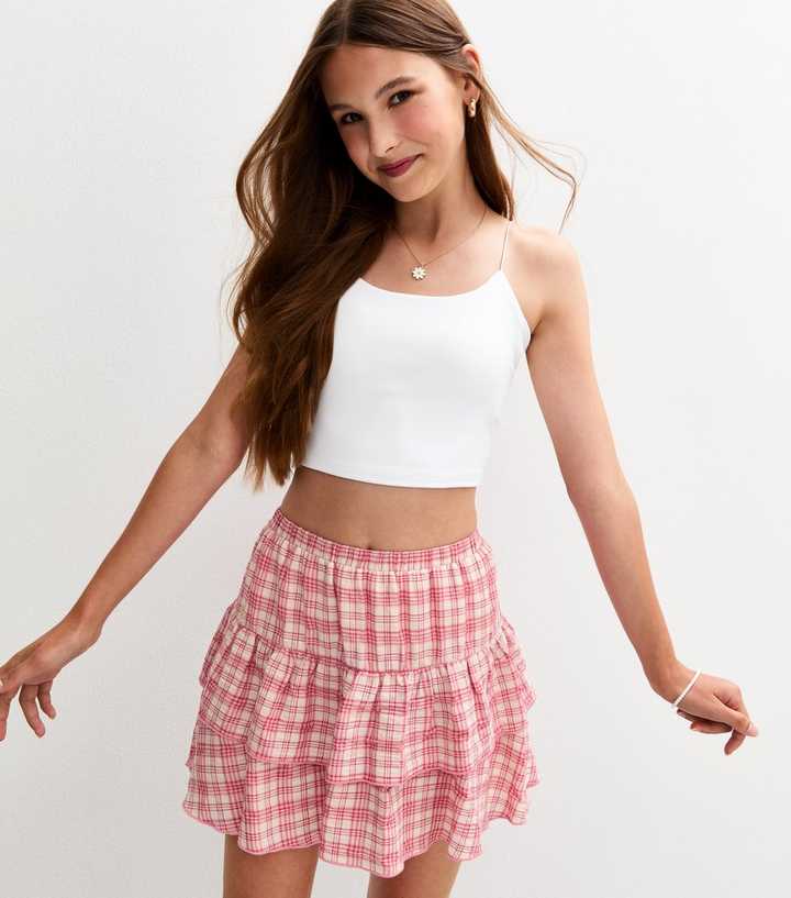 Girls Red Check Tiered Skort | New Look