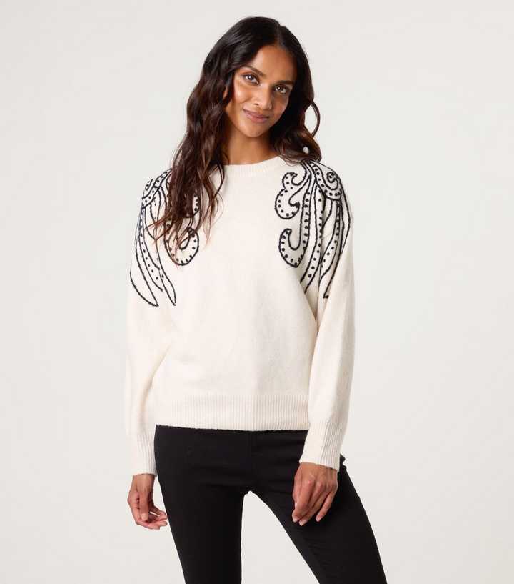 Blue Vanilla Off White Embroidered Shoulder Jumper | New Look