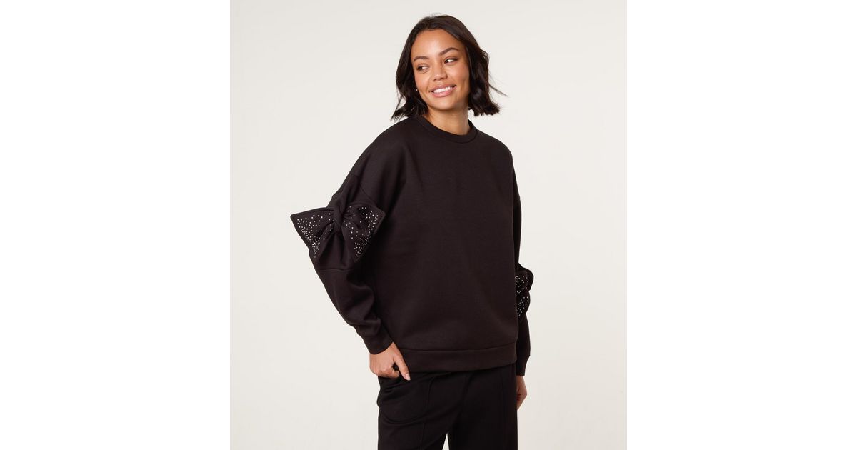 Blue Vanilla Black Bow Sleeve Sweatshirt | New Look