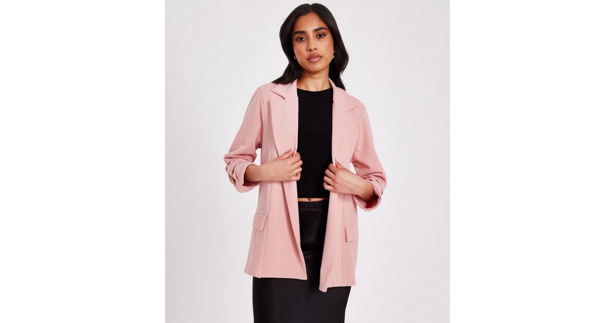 QUIZ Petite Pink Ruched Sleeve Blazer | New Look