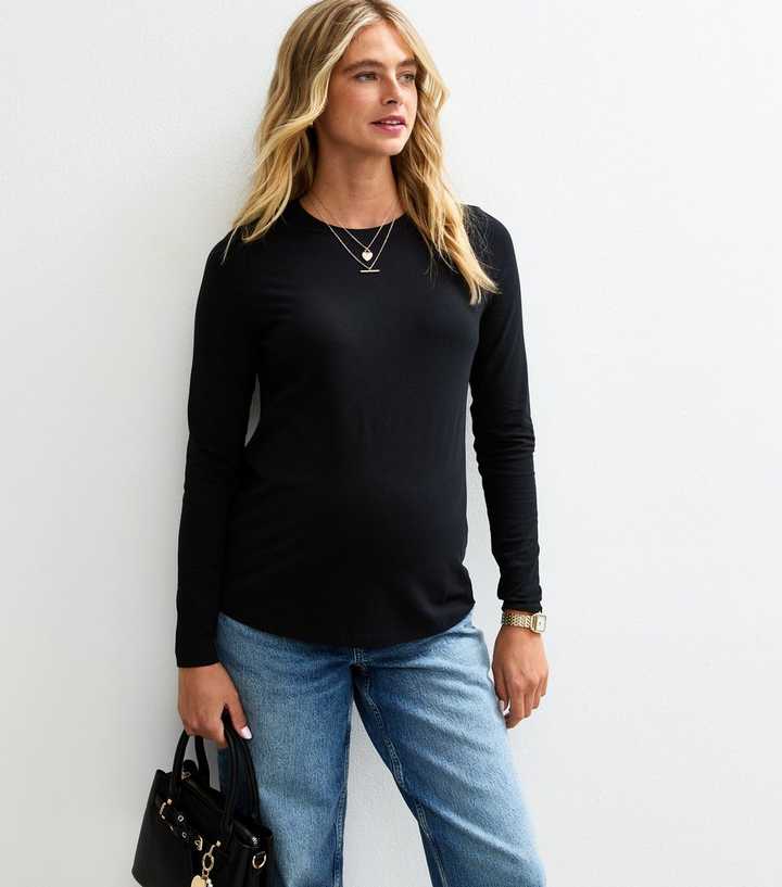 Maternity Black Crew Neck Long Sleeve Top | New Look
