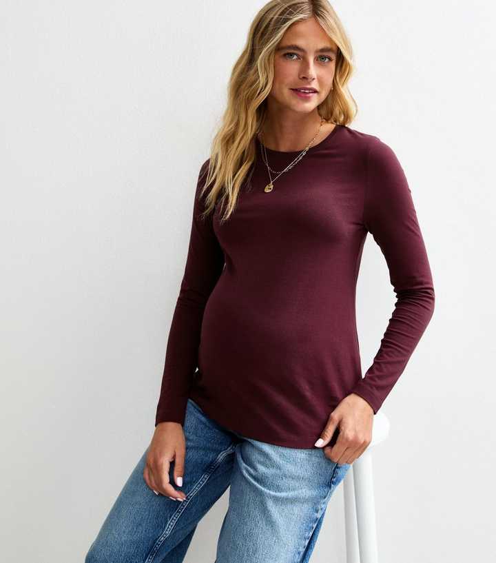 Maternity Burgundy Crew Neck Long Sleeve Top | New Look