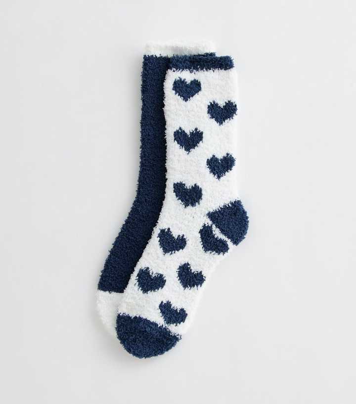 Blue Pack of 2 Heart Pattern Textured Socks | New Look