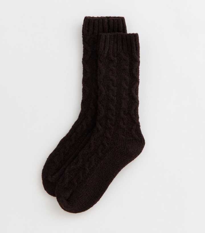 Dark Brown Chunky Cable Knit Ankle Socks | New Look