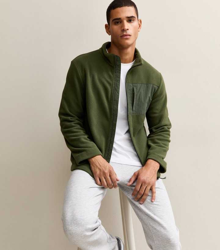 Dark Green Relaxed Fleece Tech Jacket | New Look