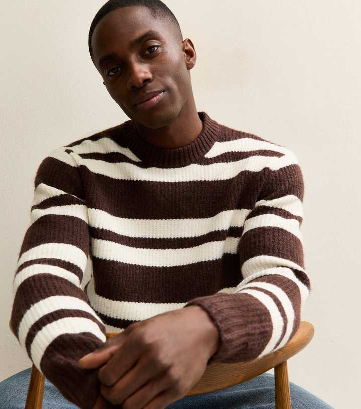 Jack & Jones Dark Brown Regular Striped Jumper | New Look
