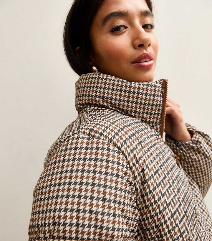 Petite Brown Check Puffer Jacket | New Look
