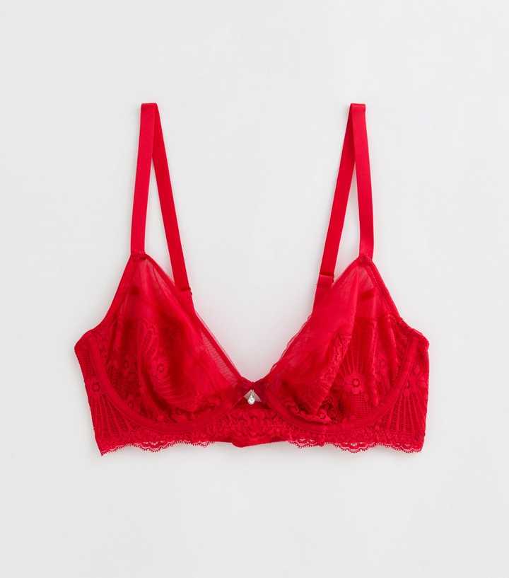 Red Lace Non Padded Bra | New Look