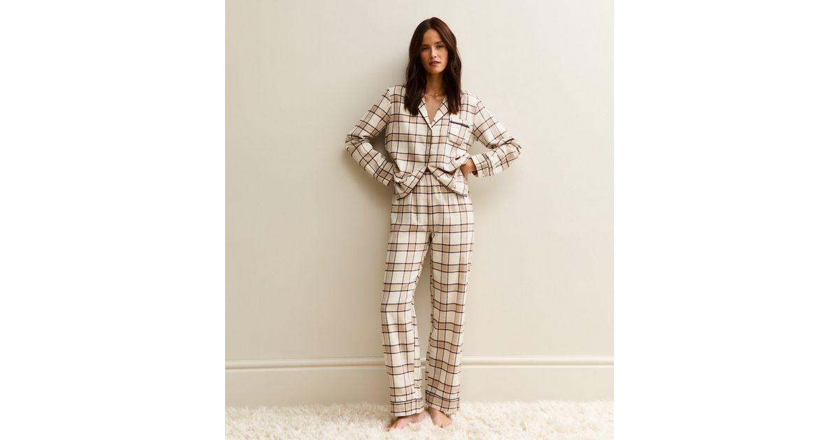 Brown Woven Check Pattern Revere Collar Pyjama Set | New Look