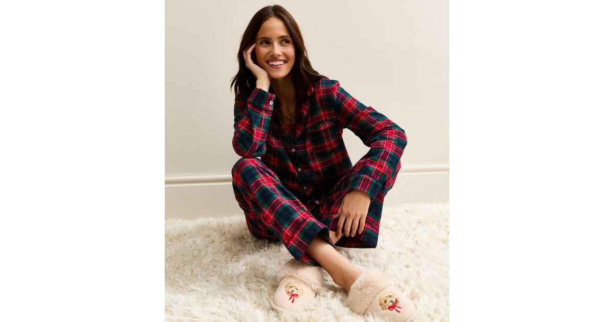 Red Woven Check Pattern Revere Collar Pyjama Set | New Look
