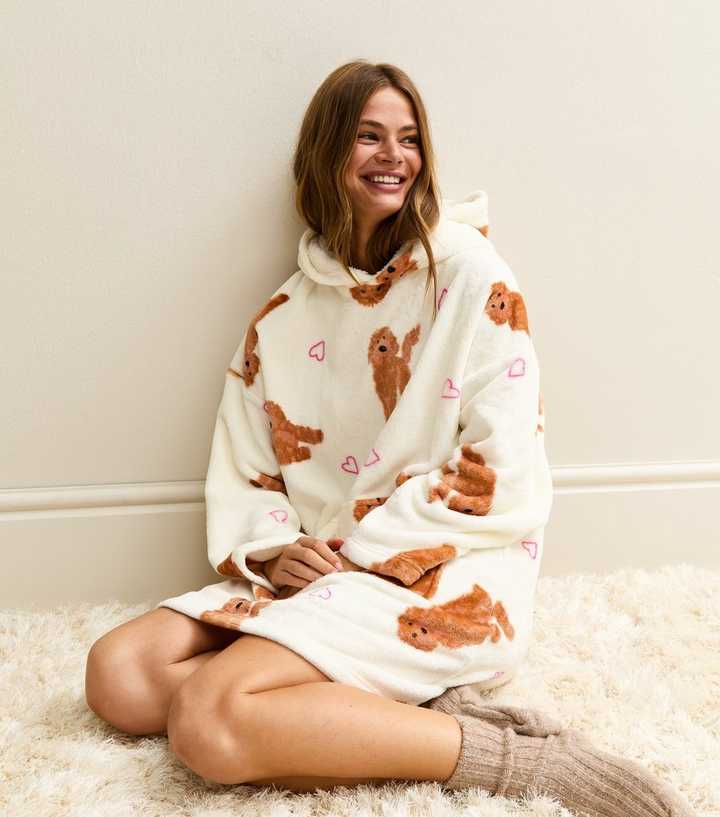 White Dog Design Oversized Fleece Hoodie | New Look