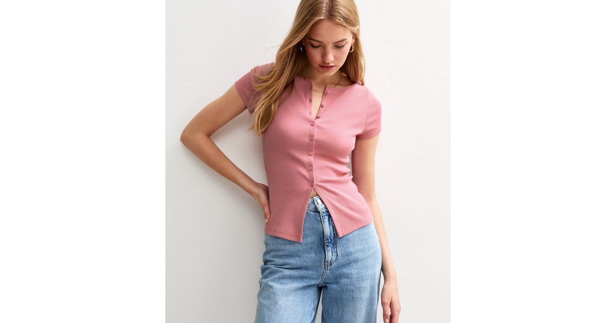 Light Pink Ribbed Button Up Baby Tee | New Look
