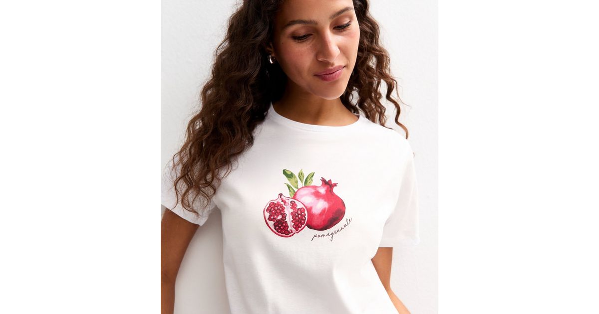 White Pomegranate Print T-Shirt | New Look