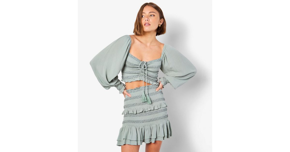 Apricot Mint Green Smocked Tassel Crop Top | New Look