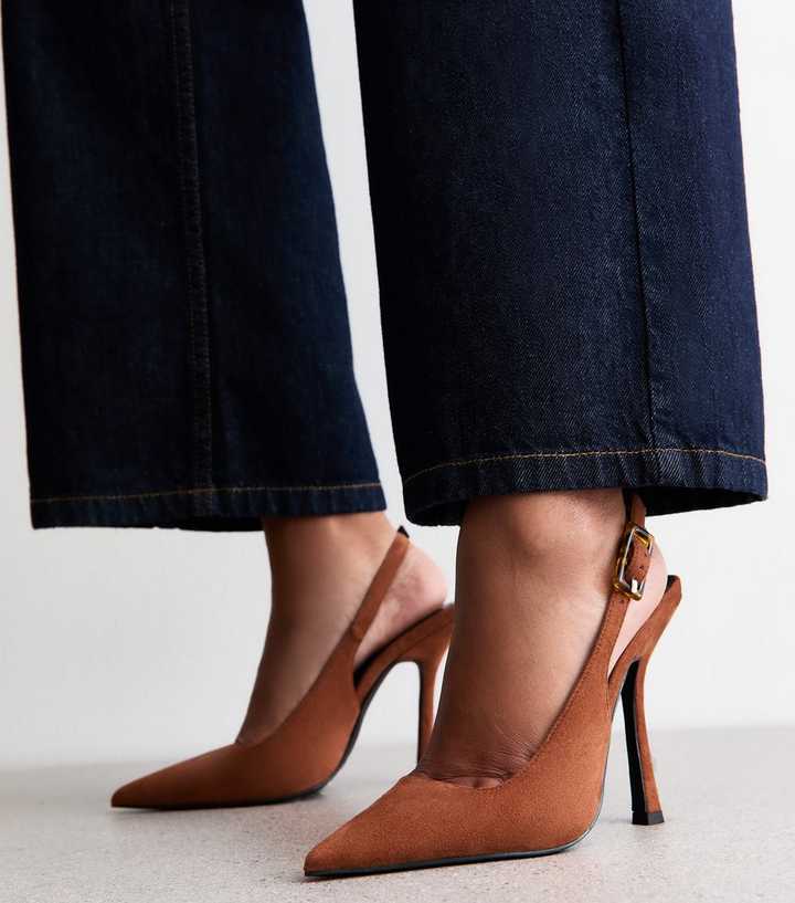 Public Desire Tan Synched Faux Suede Slingback Heels | New Look