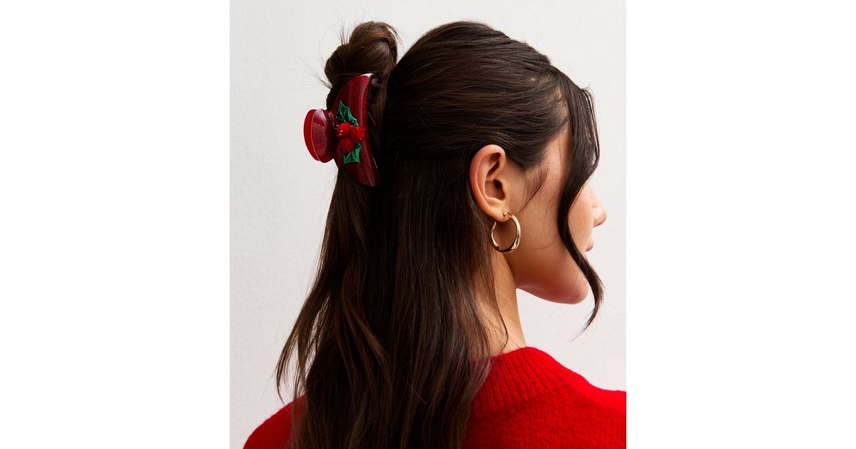 Red Christmas Holy Glitter Claw Clip | New Look