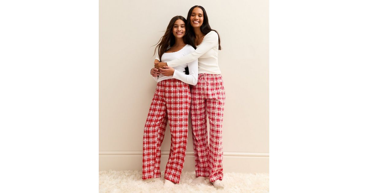 Red Heart Check Pyjama Bottoms | New Look