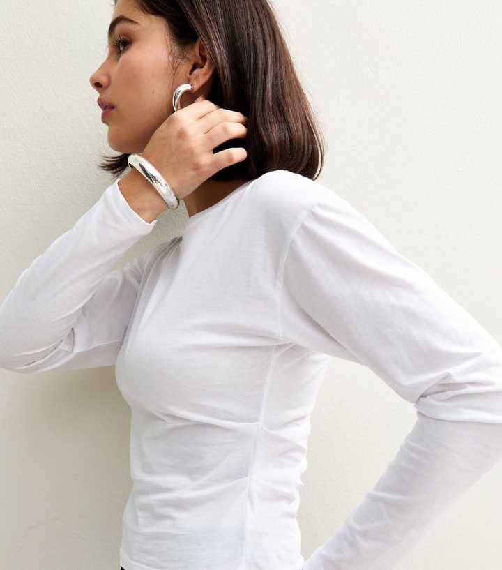 White Long Sleeve Pleated Side Corset Top | New Look