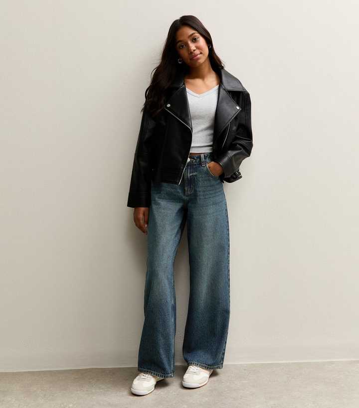 Girls Mid Blue Wide Leg SkaterJeans | New Look